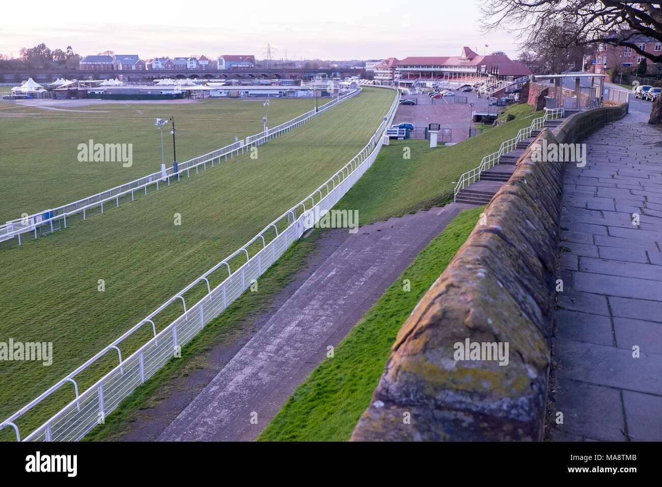 Chester,horse racing,racecourse,as,seen from,Roman,City Walls,sundown ...