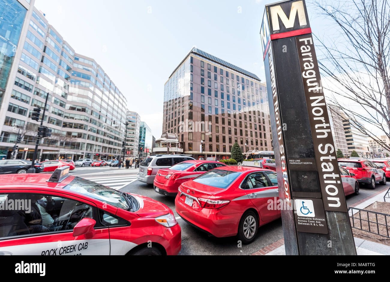 Washington DC, USA - March 9, 2018: Farragut North Subway Metro Station ...