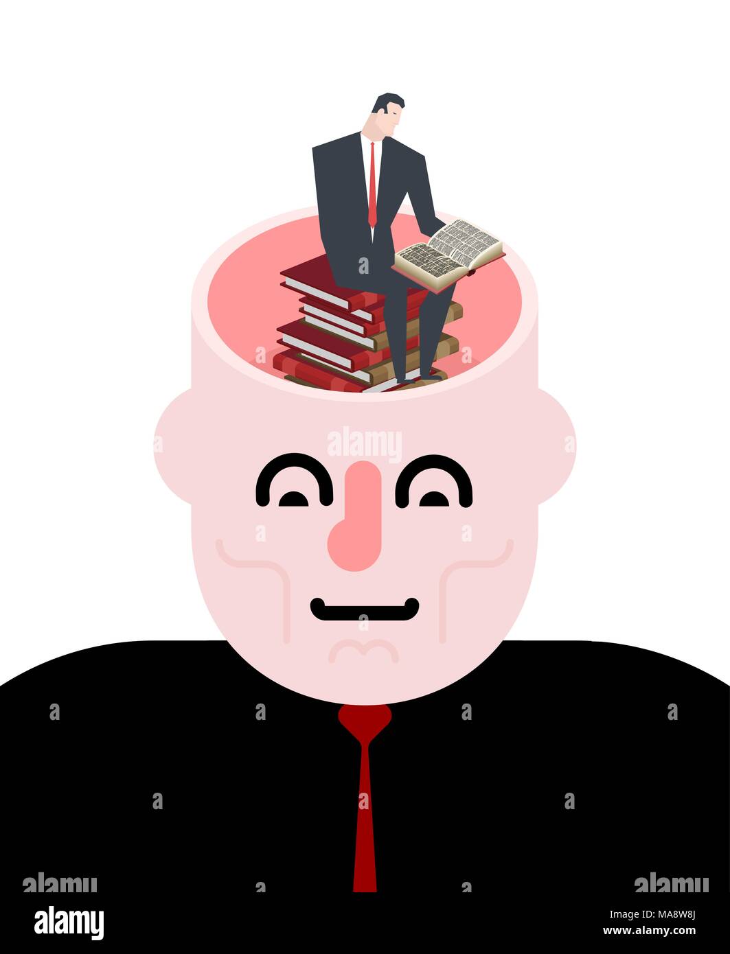 Open head. Businessman reads books. Brainstorm Concept illustration ...