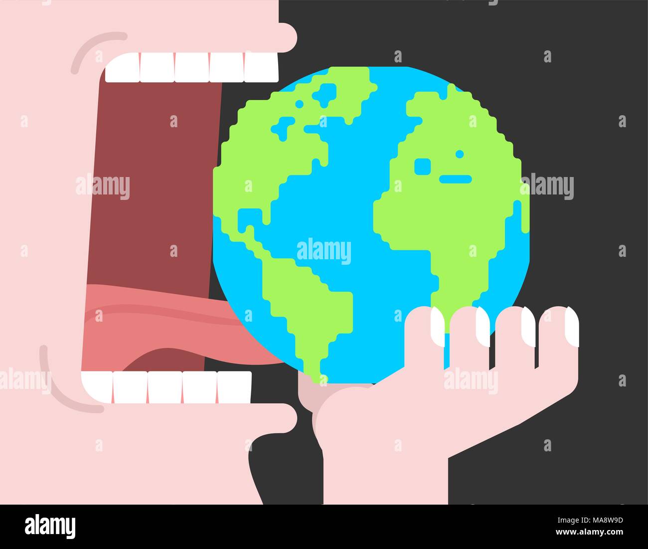 Eating Earth planet. Open mouth. Teeth and tongue. Hunger Stock Vector ...