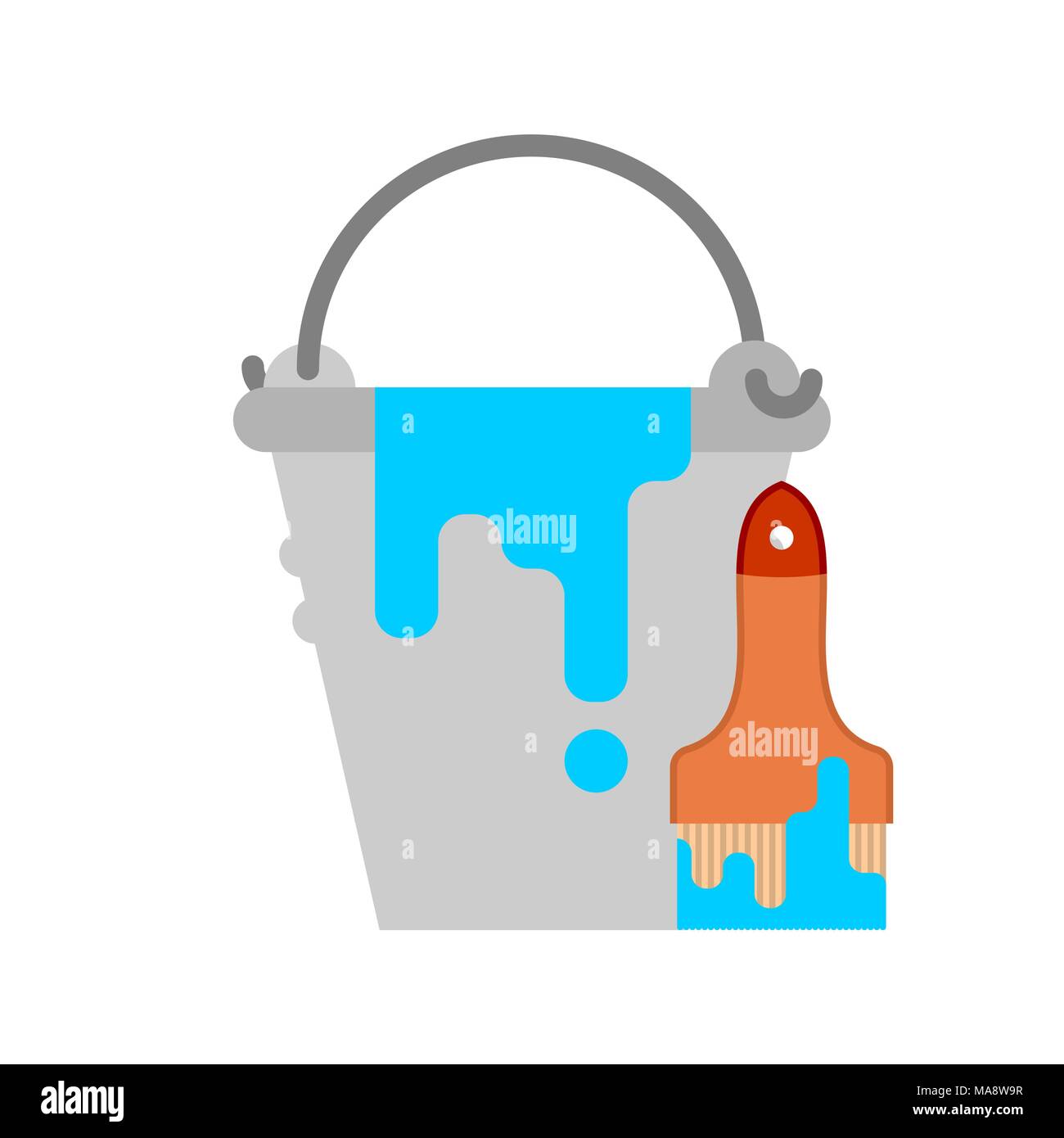 Bucket with blue paint and brush. Vector illustration Stock Vector ...