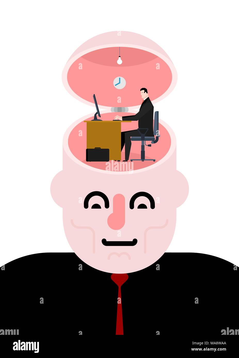Work of brain concept. open head. Businessman working at table Stock ...