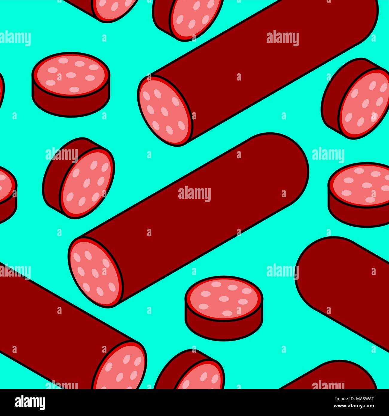 Salami seamless pattern isometric style. Sausage background. Food ...