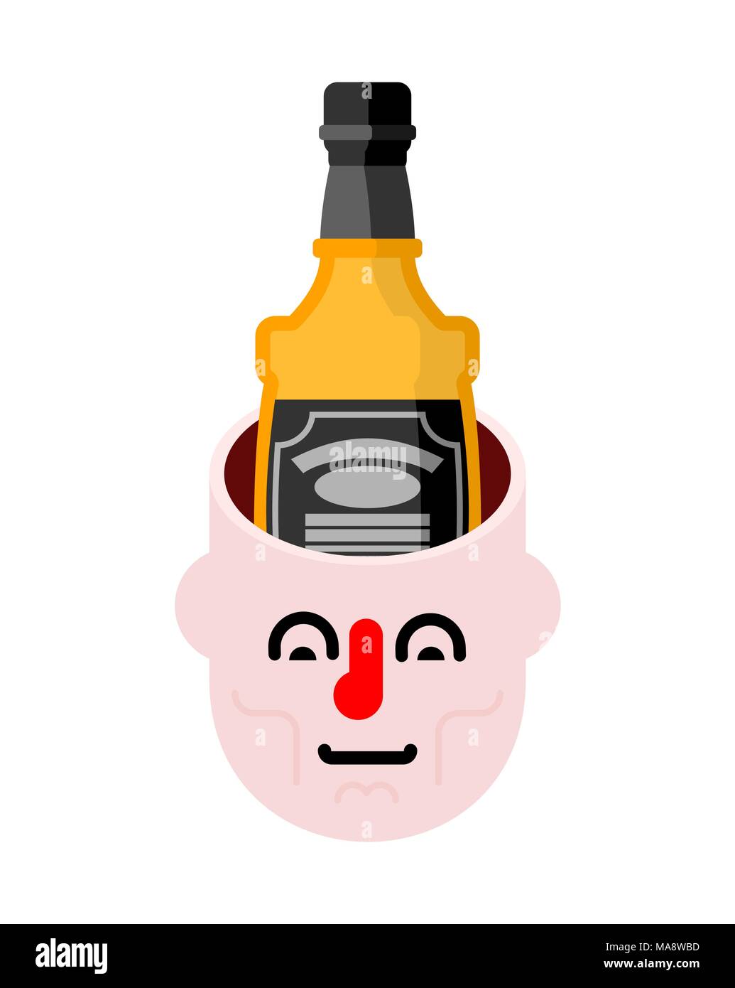 Open head and bottle of whiskey. Alcohol in head. Alcoholic Brain Stock ...