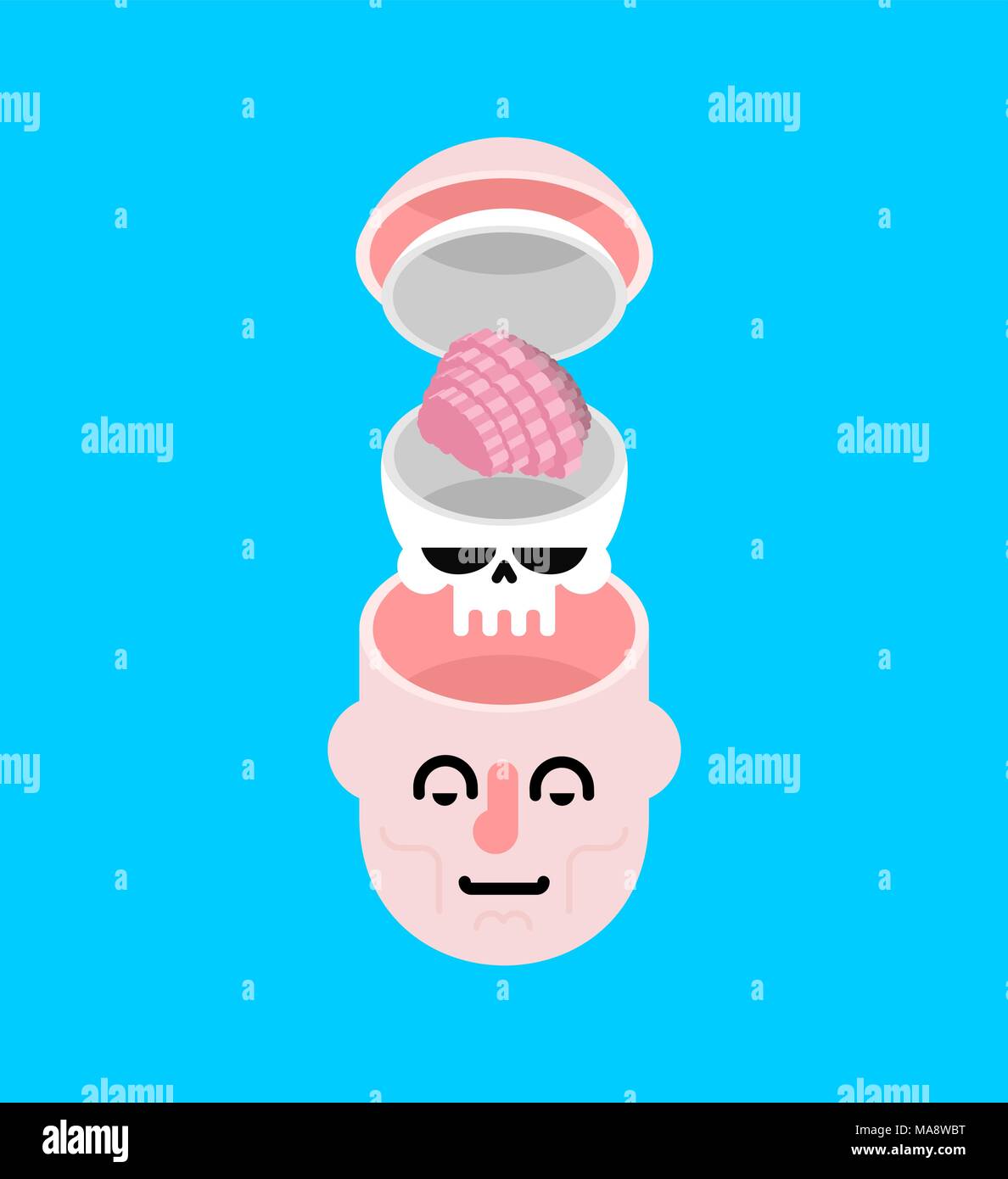 Open head and Brain. Structure of head. Face, skeleton and mind ...