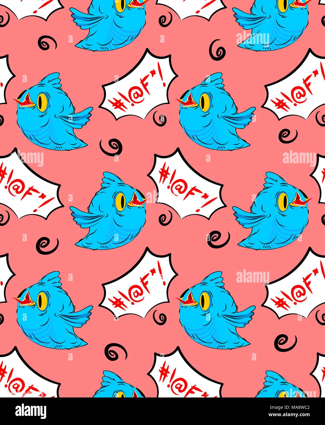Blue bird and swearing words seamless pattern. Birdie and foul language ...
