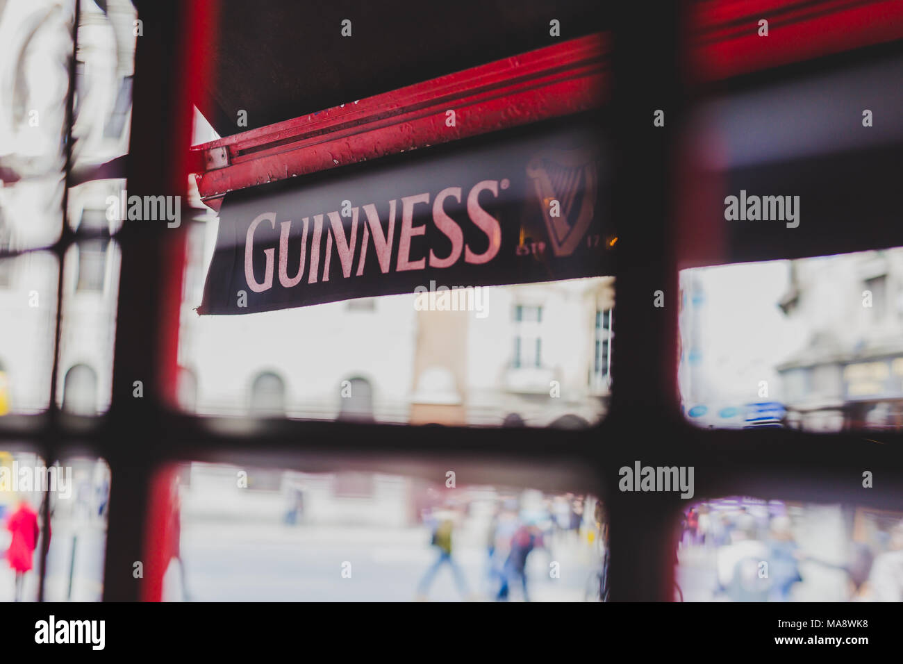 DUBLIN, IRELAND - 28th March, 2018: Guinness logo on pub's awnings shot ...