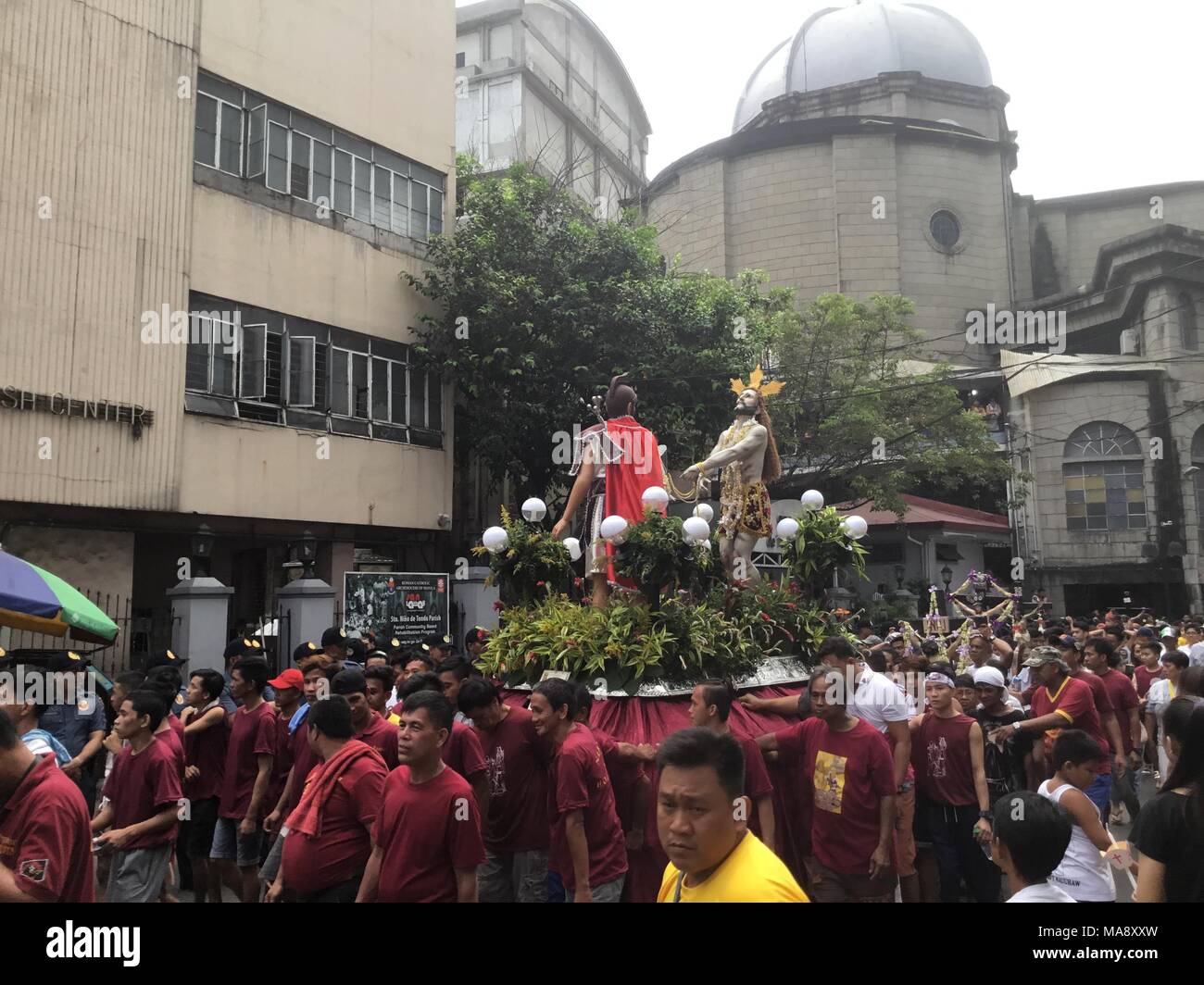 Pasay City, Philippines, 30 Mar 2018. A parade of religious images and ...