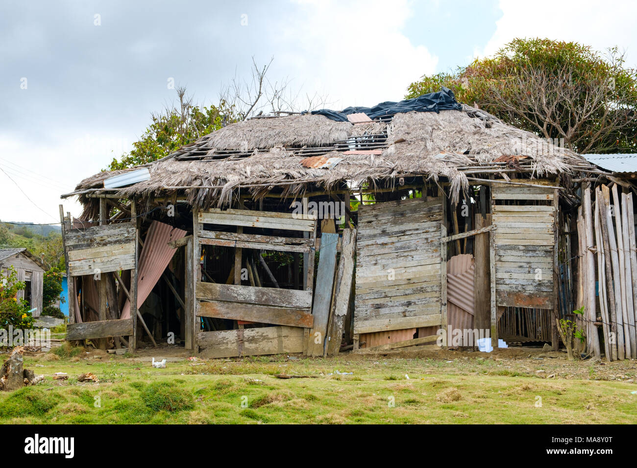 wooden house ruin , wood cabin / barrack or cottage Stock Photo - Alamy