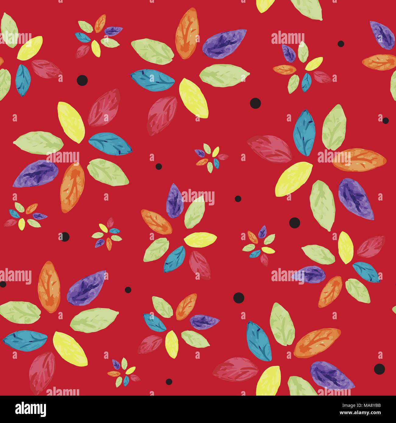 Floral Design in Red with Spots Seamless Pattern Stock Vector Image ...