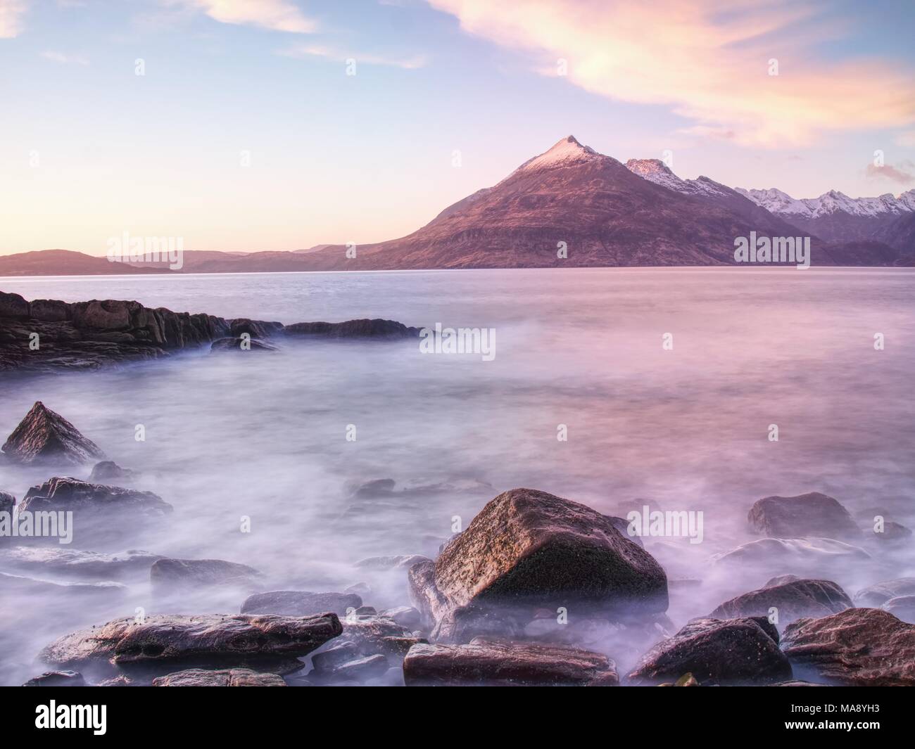 Rocks near Elgol, Loch Scavaig, Isle of Skye Scotland. Warm sunset ...