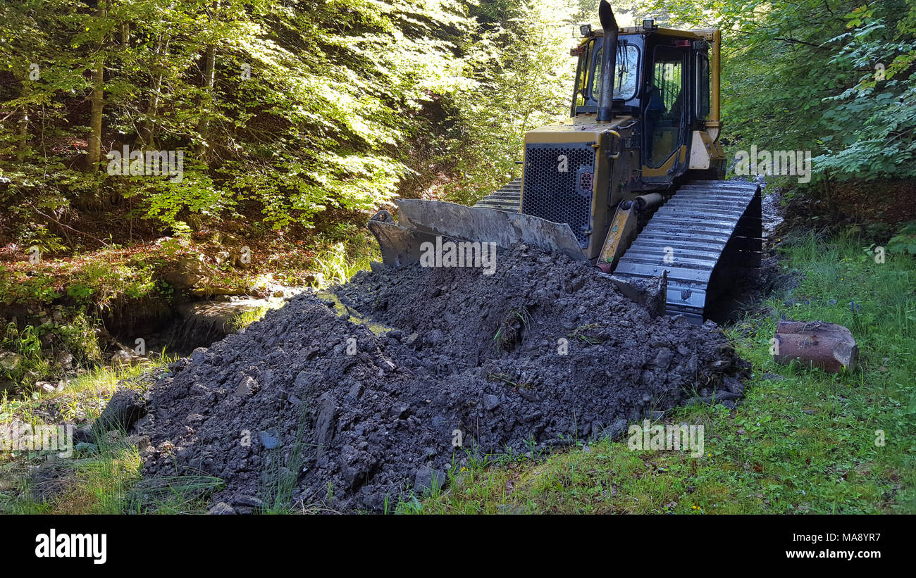 The bulldozer makes way in the forest Stock Photo - Alamy