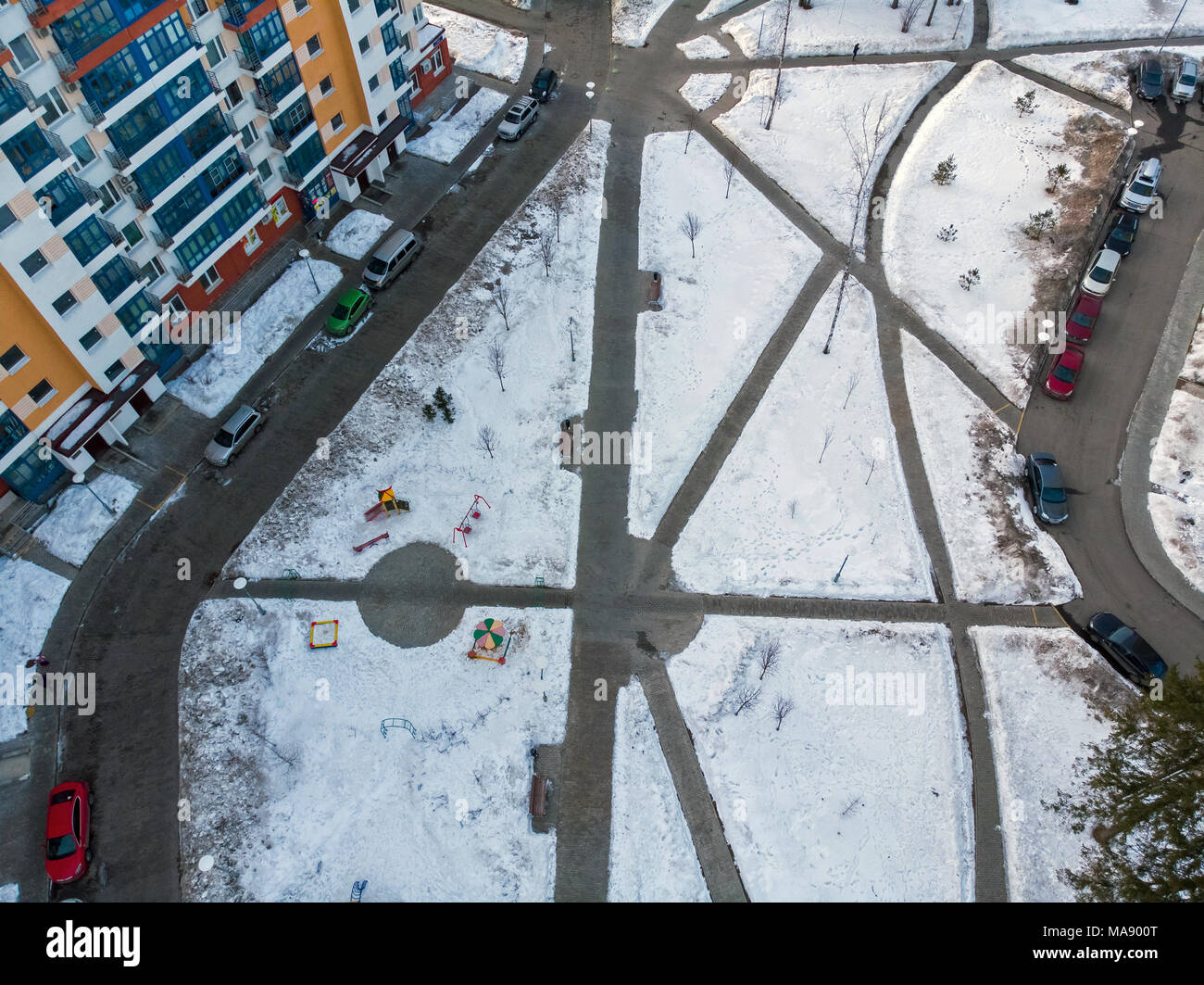 View from the top of the courtyard of a residential building in Moscow ...