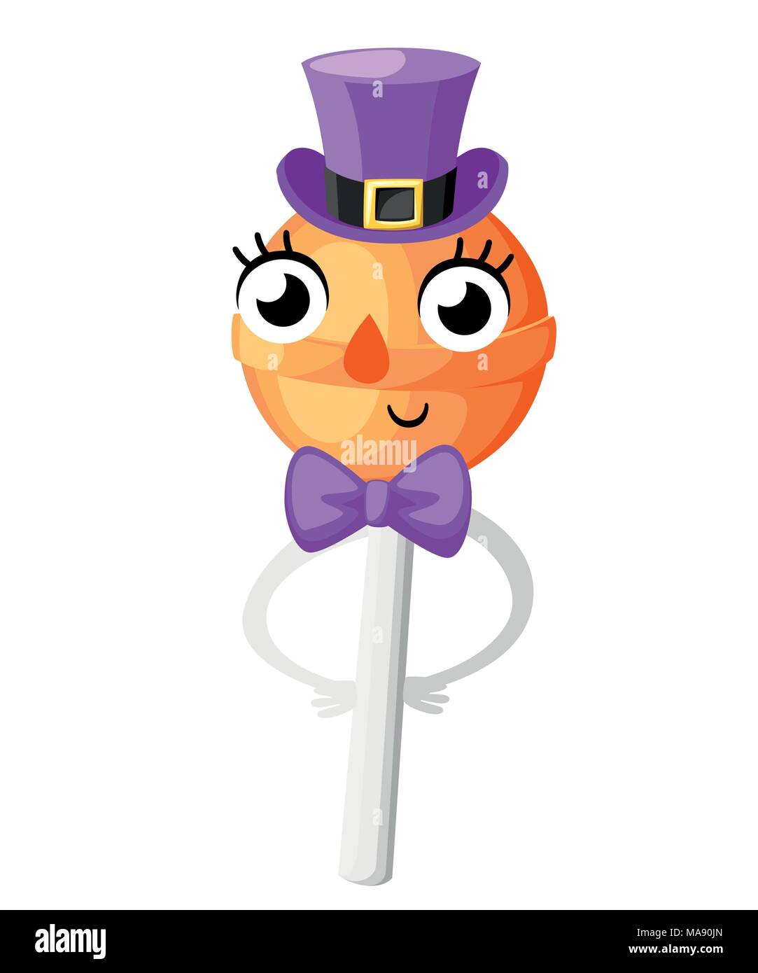 Orange lollipop. Cartoon style character design. Lollipop with hat and ...