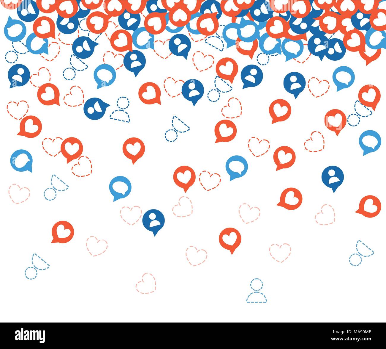 Get more likes. Red and blue icons falling. SEO concept. Design ...