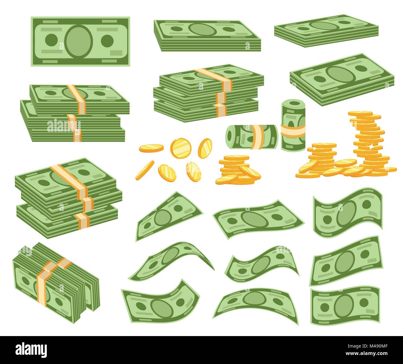 Set a various kind of money. Packing in bundles of bank notes, bills ...