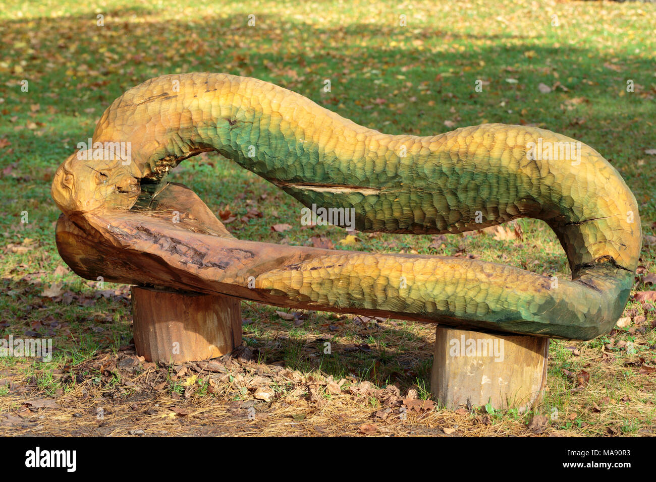 the bench in the park with the back in the form of the snake Stock ...