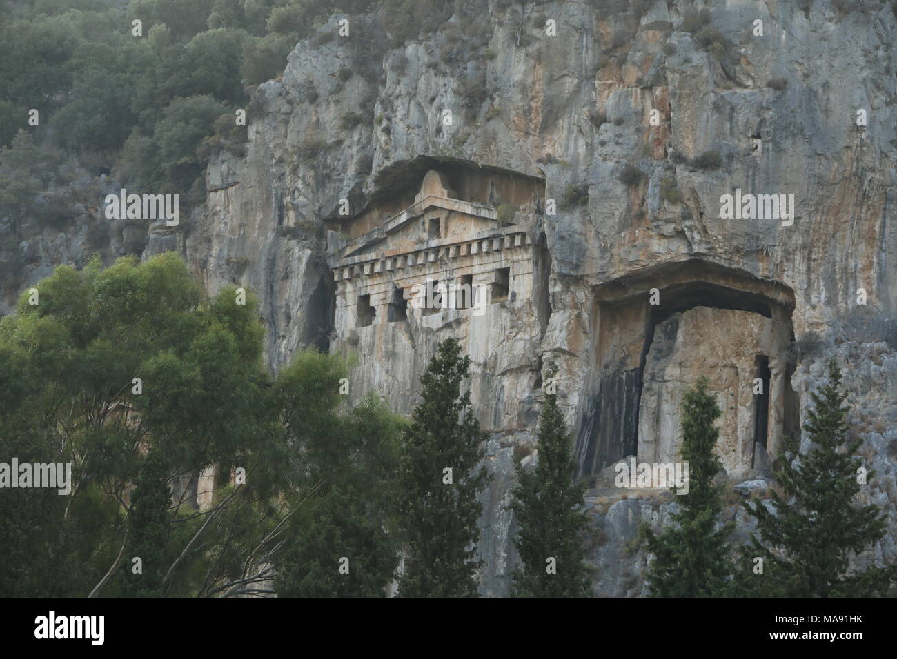 ancient graves with Lycian rock tombs in Dalyan Turkey Stock Photo - Alamy