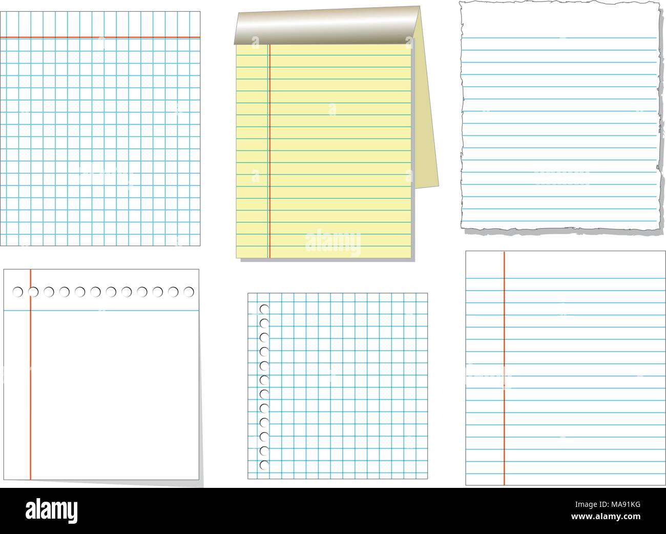 notebook paper and sheet isolate on white background for memo, vector ...