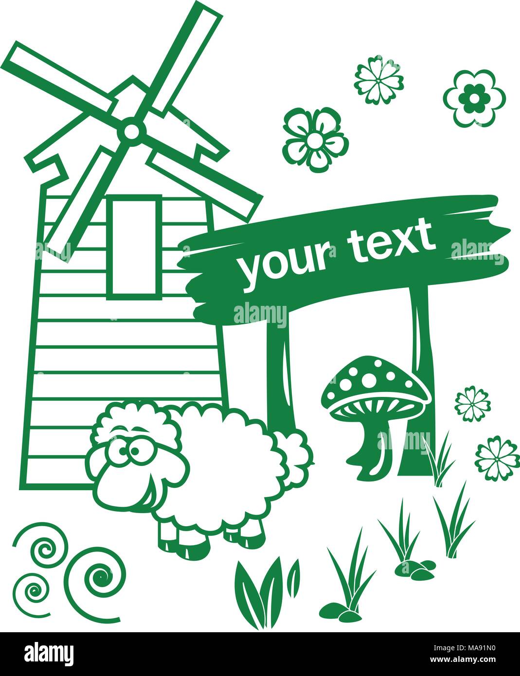 Windmill on sheep farm Stock Vector Images - Alamy
