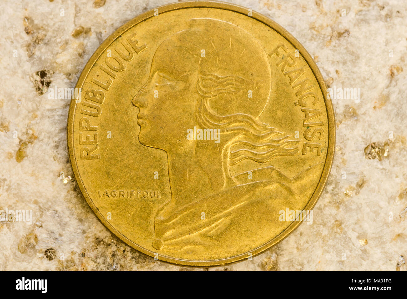 Close up view of aged vintage coin showing fine detail on coin ...