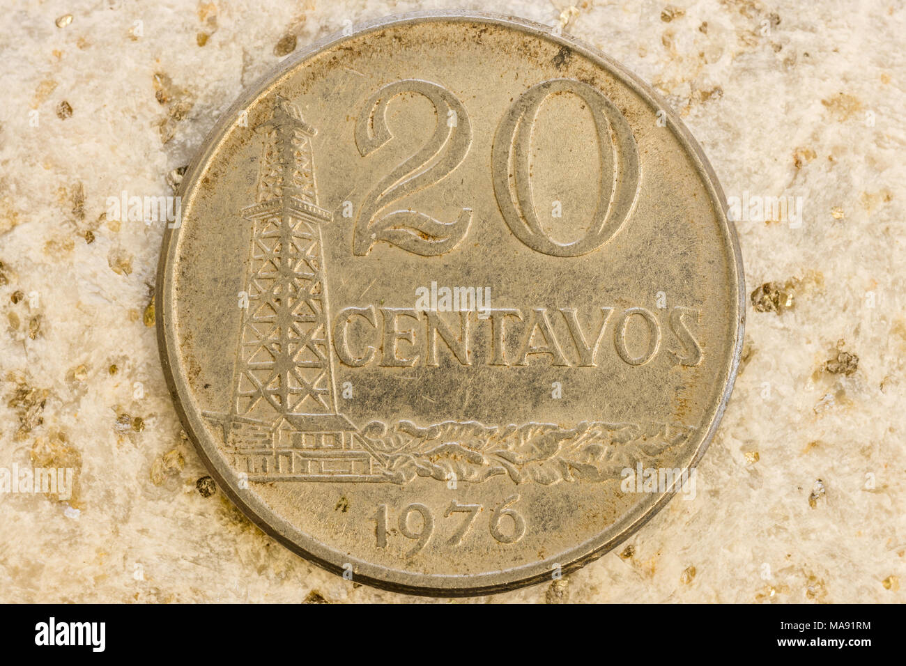 Close up view of aged vintage coin showing fine detail on coin ...