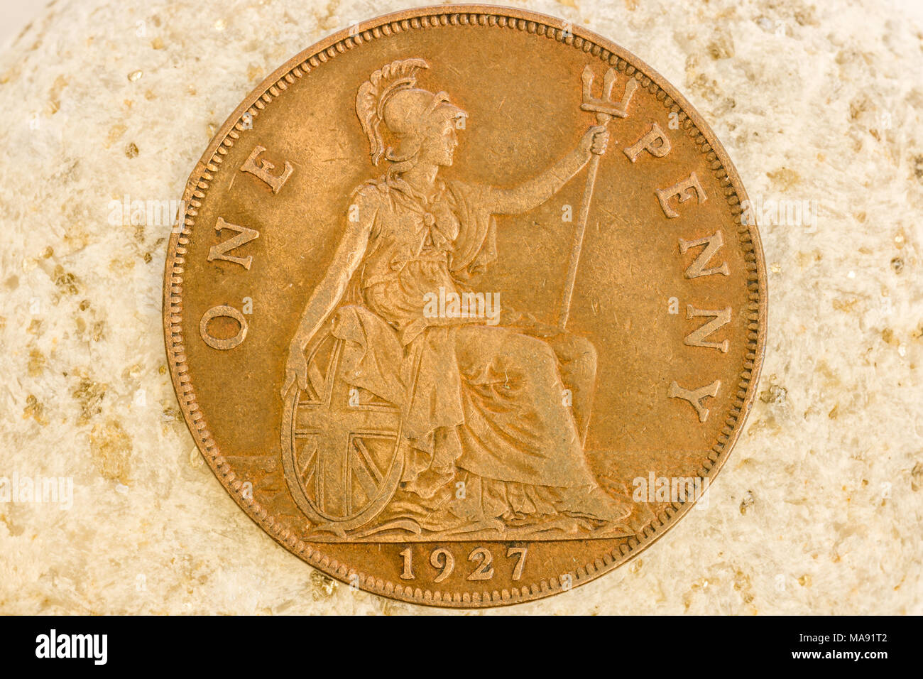Close up view of aged vintage coin showing fine detail on coin ...
