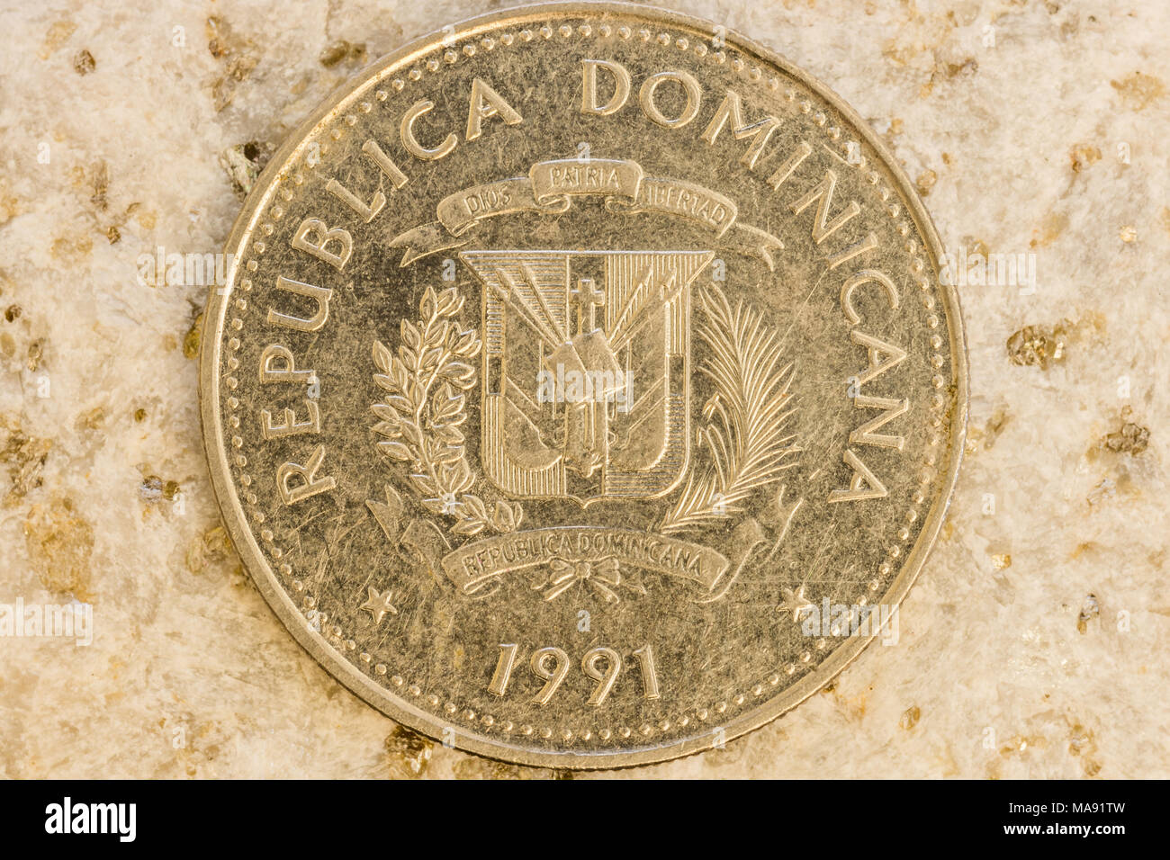 Close up view of aged vintage coin showing fine detail on coin ...