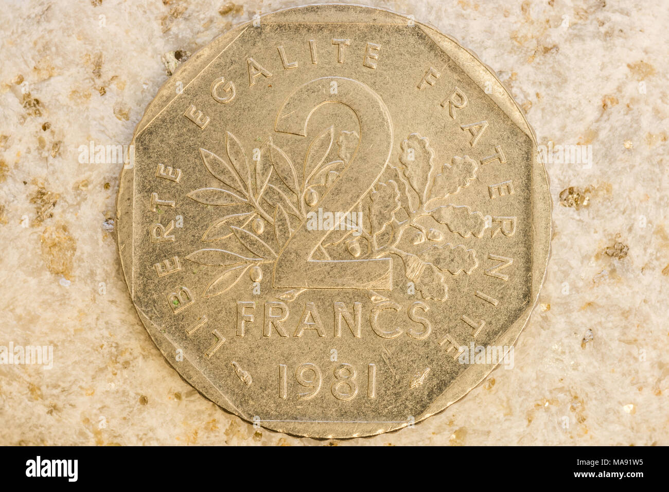 Close up view of aged vintage coin showing fine detail on coin ...