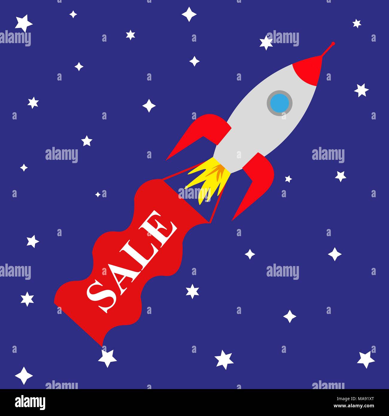 space rocket with banner sale vector illustration Stock Vector Image ...