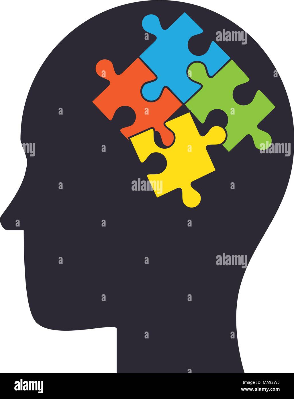 human profile thinking with puzzle pieces vector illustration design ...