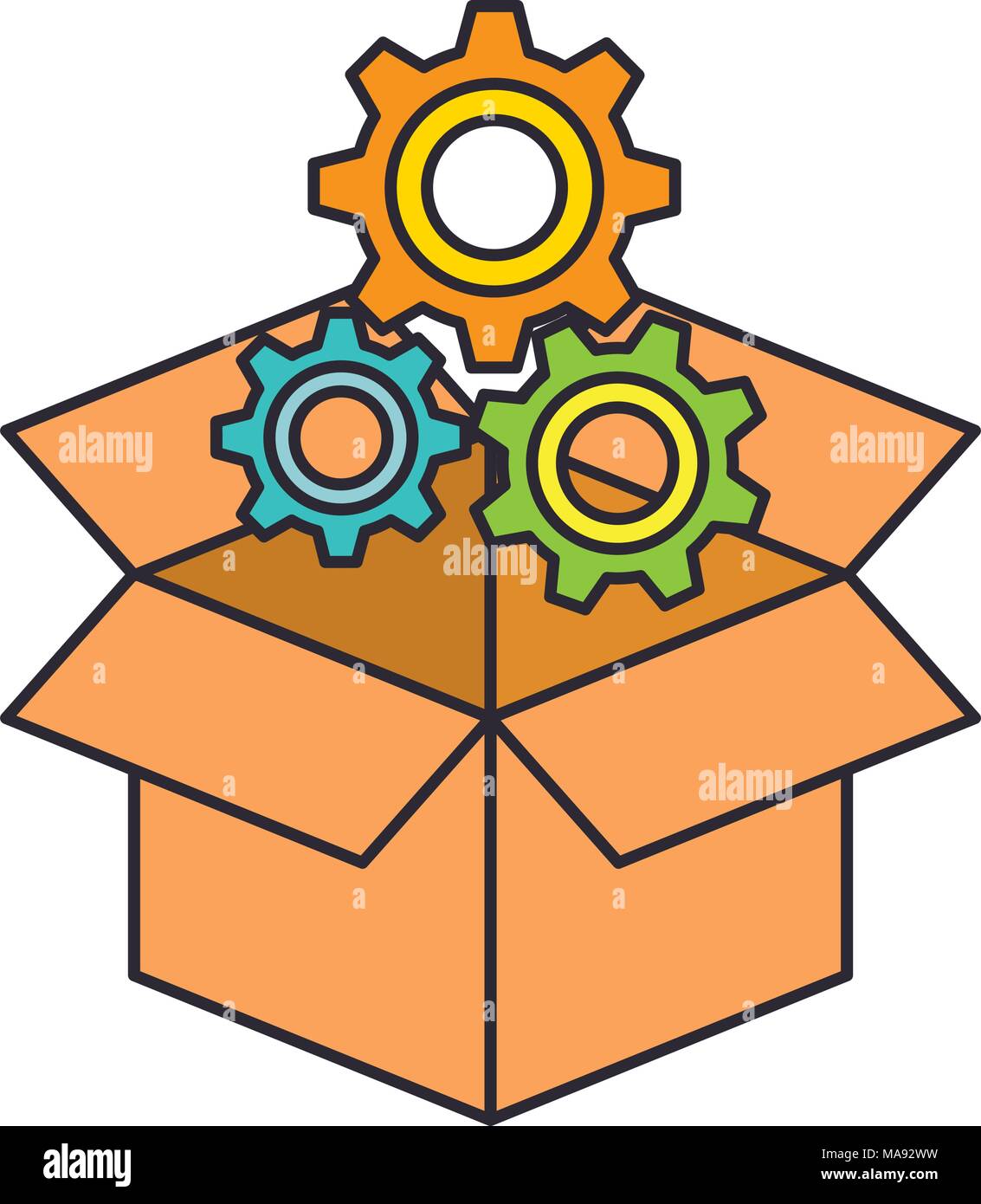 carton box with gears machine vector illustration design Stock Vector ...