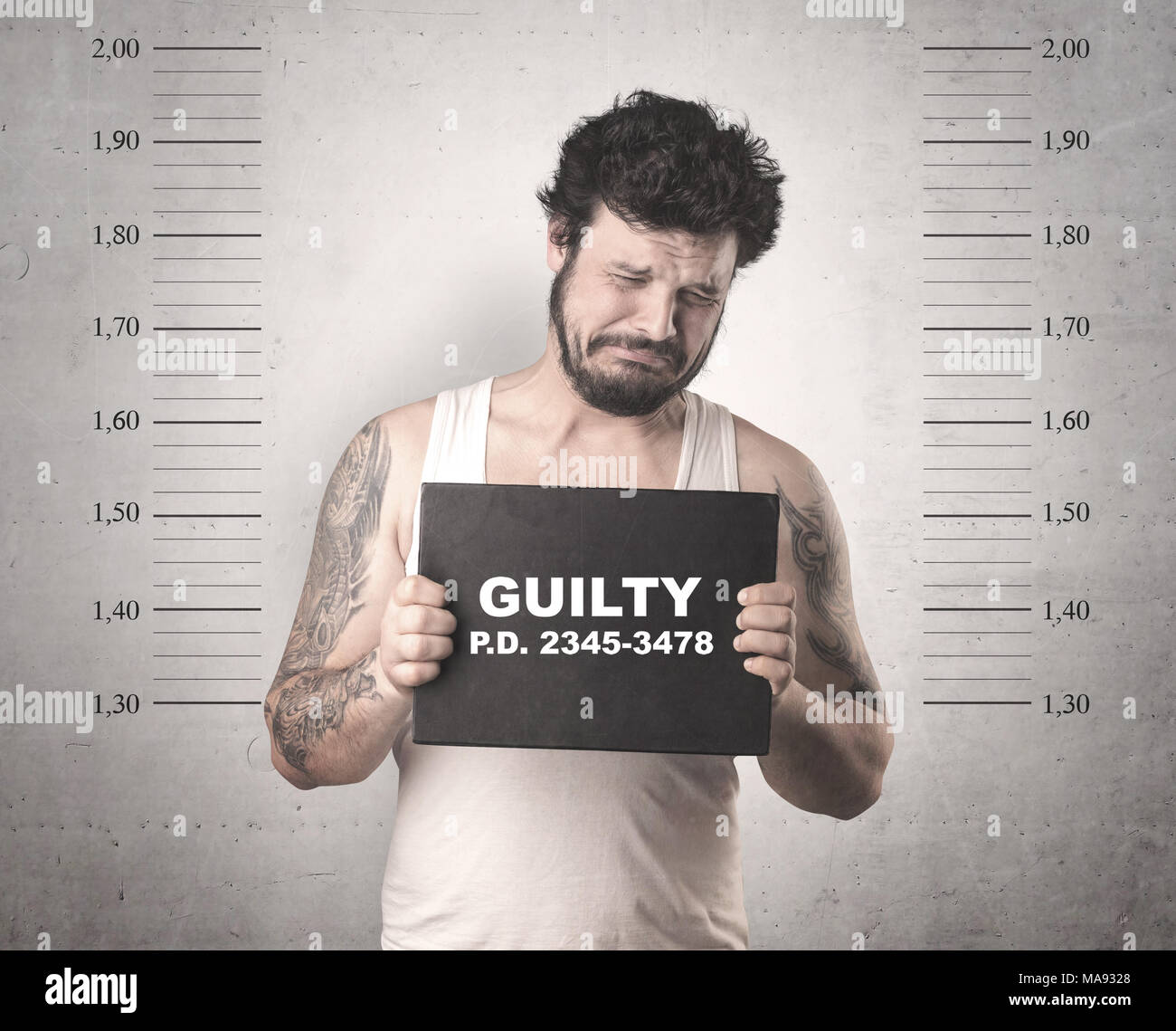 Caught guilty man with ID signs on his hand Stock Photo - Alamy