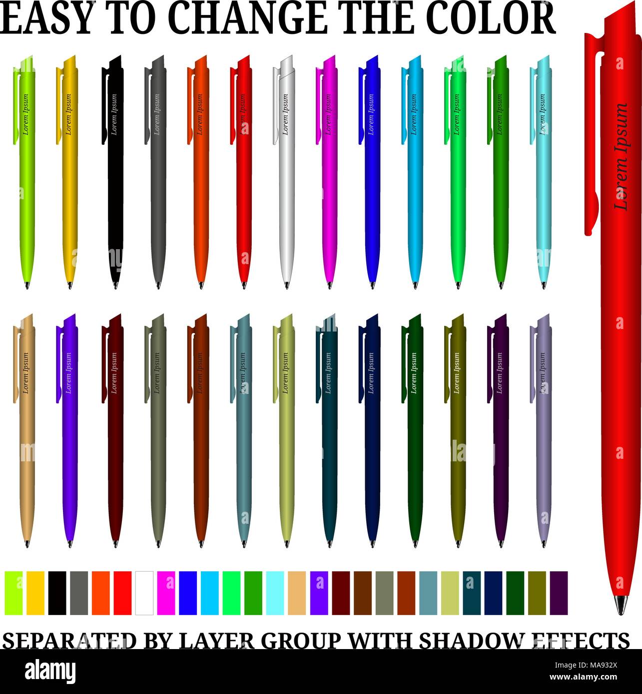 Color ball pens isolated on white background, vector illustration Stock ...