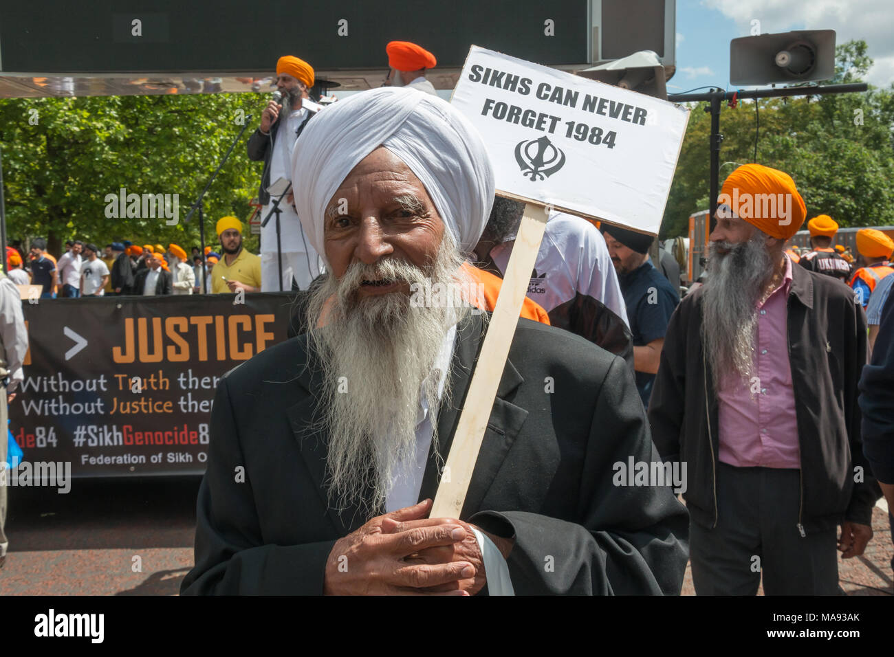 A Sikh man in front of the stage in Hyde Park for the rally before the ...