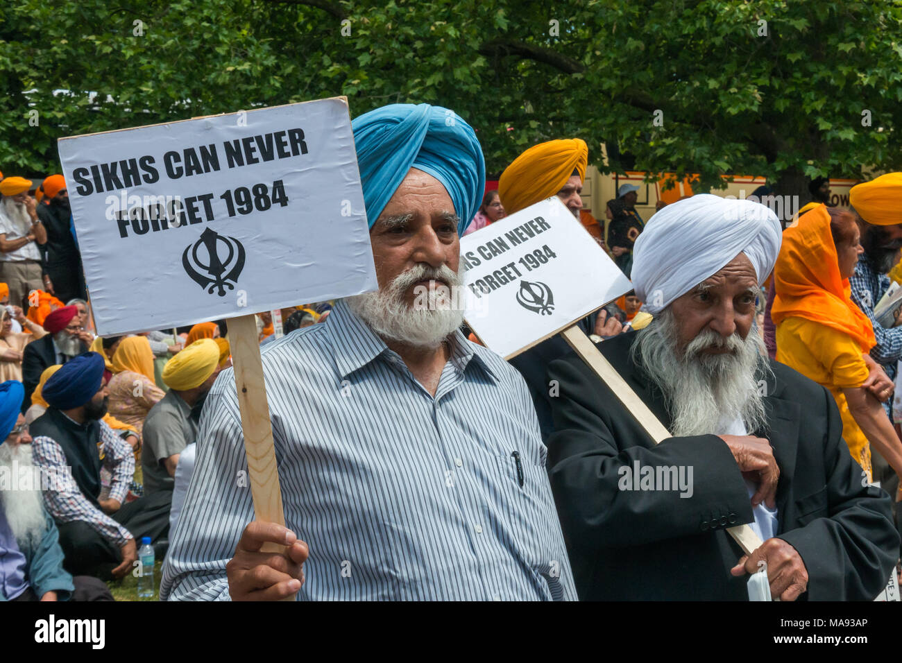 Sikh men in Hyde Park for the rally before the Freedom March hold a ...