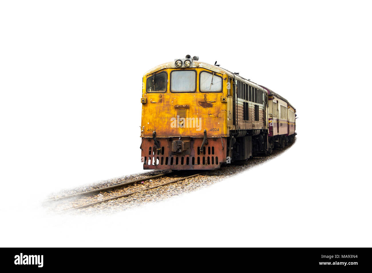 Procession yellow Train led by old diesel electric locomotive on the ...