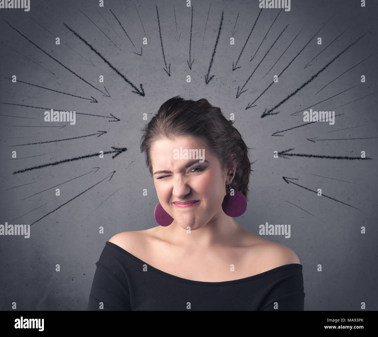 A teenage student girl under pressure while making happy face ...