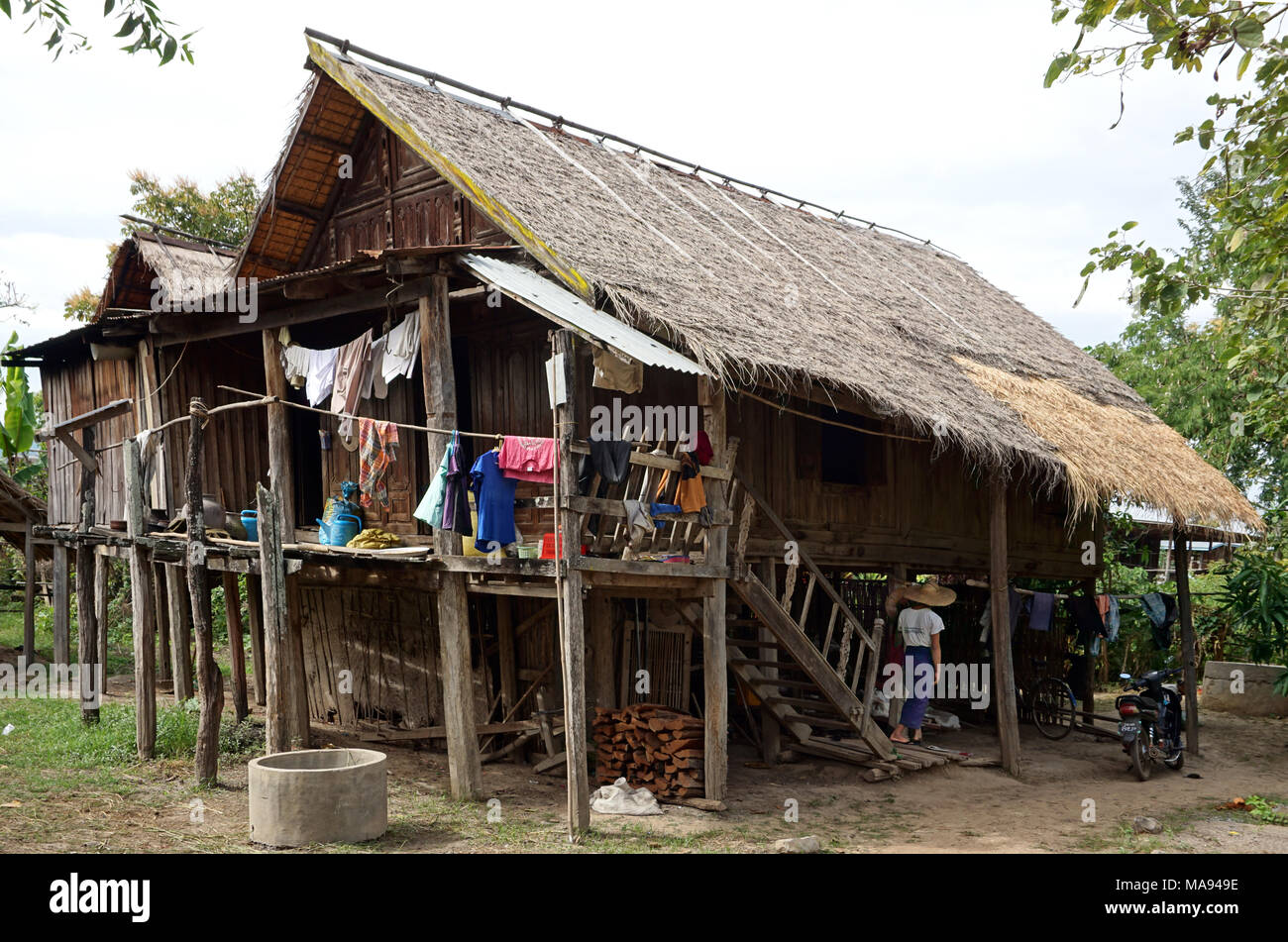 Vernacular village and house near Inle Lake in Shan State, Myanmar ...