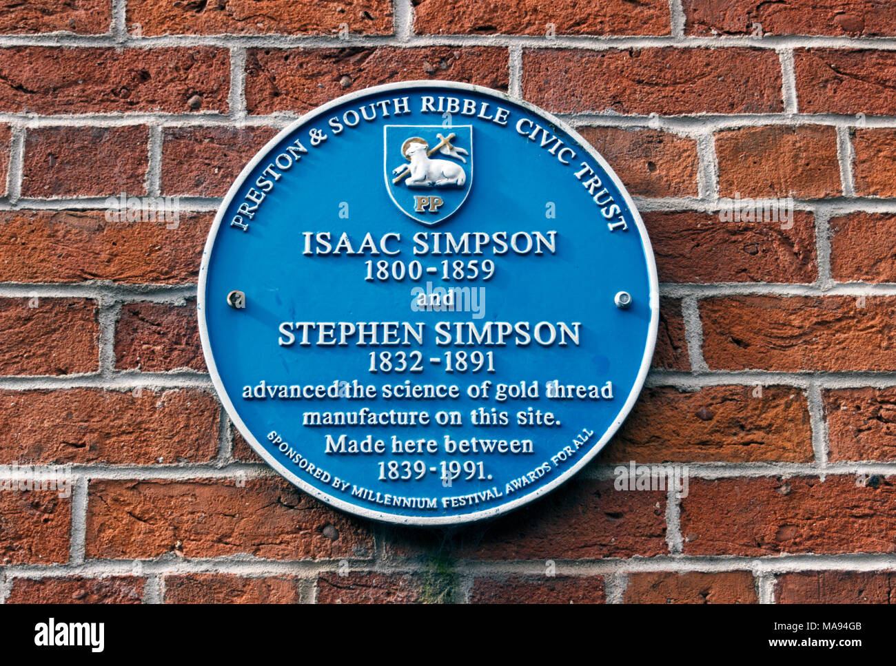 Isaac Simpson and Stephen Simpson Blue Plaque Stock Photo - Alamy