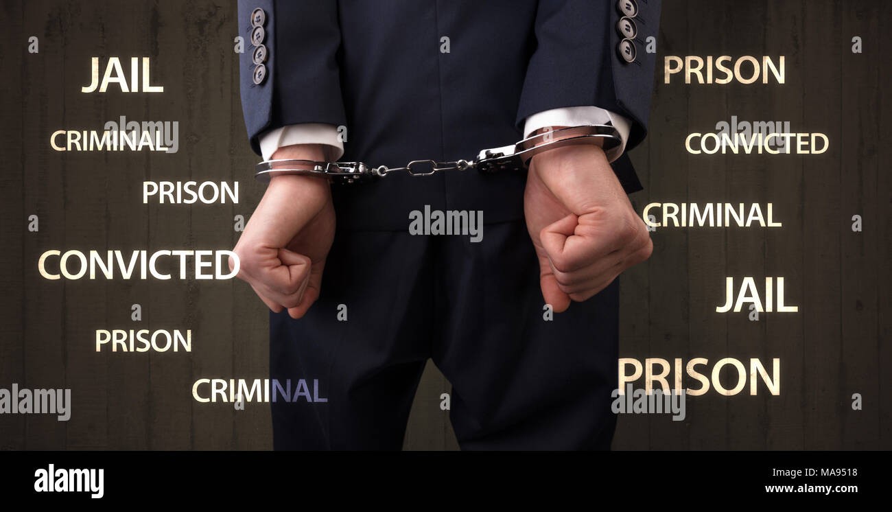 Jail convicted prison criminal labels with close handcuffed man Stock ...