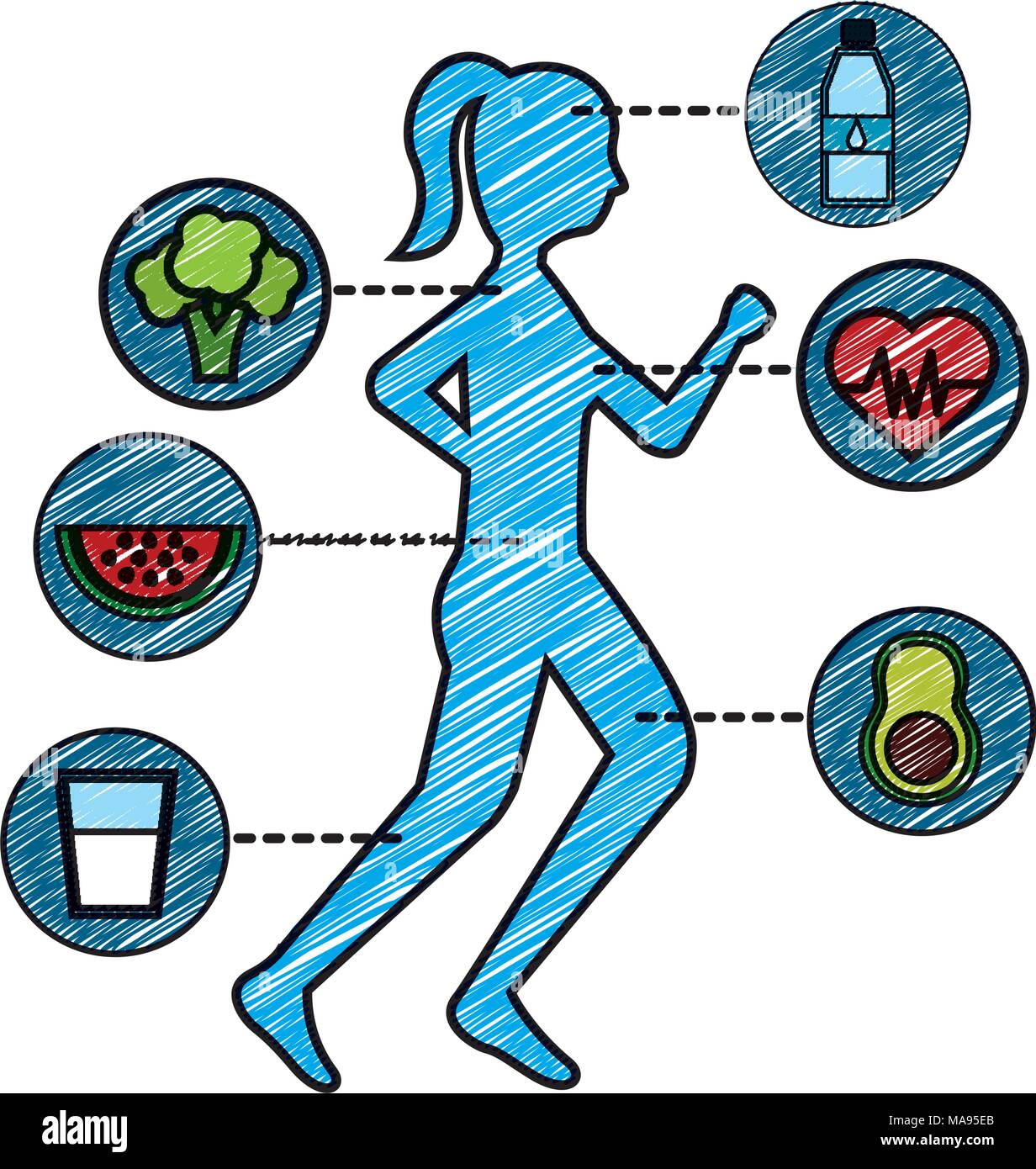 runner woman healthy lifestyle fruit vegetable icons Stock Vector Image ...