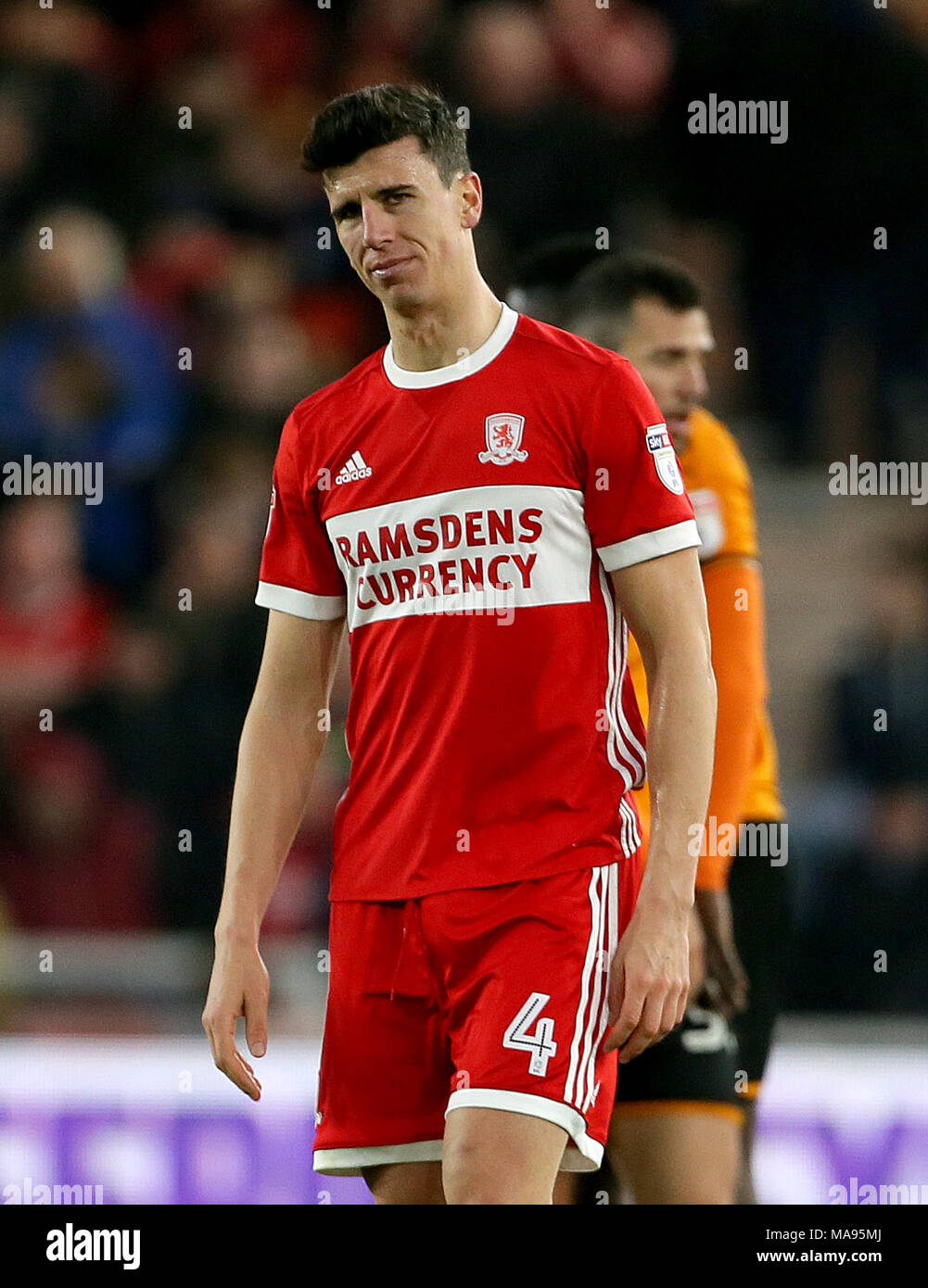 Middlesbrough's Daniel Ayala appears dejected after the final whistle ...