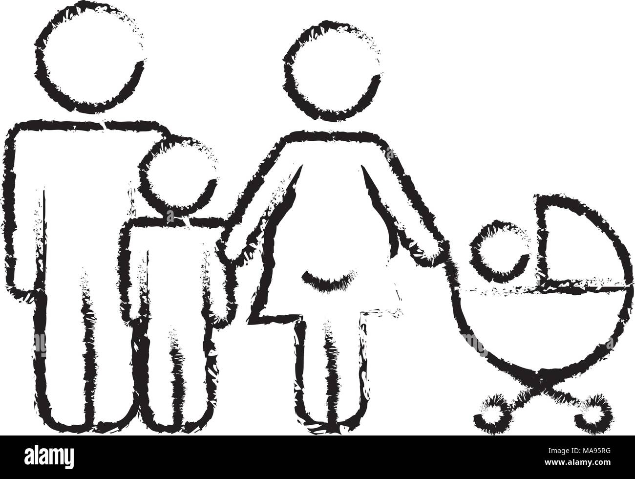 family parents kid and baby trolley together pictogram Stock Vector ...