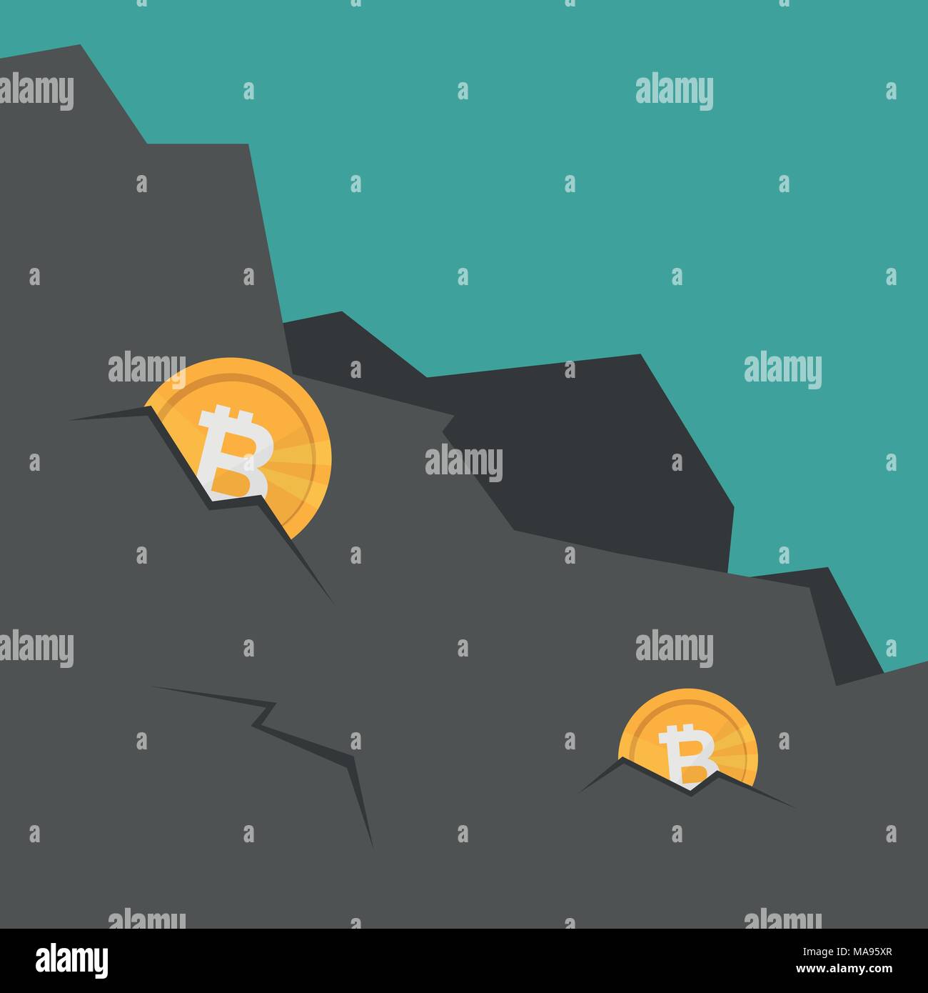 Mining bitcoin in Rock. Extraction Crypto currency. Virtual money. Vector illustration - flat ...