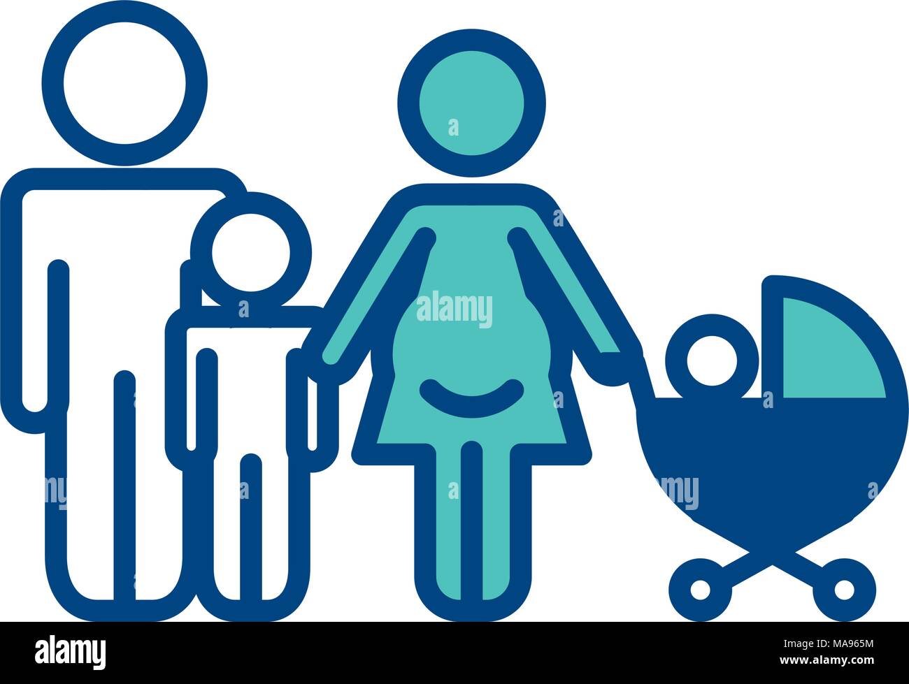 family parents kid and baby pram together pictogram Stock Vector Image ...