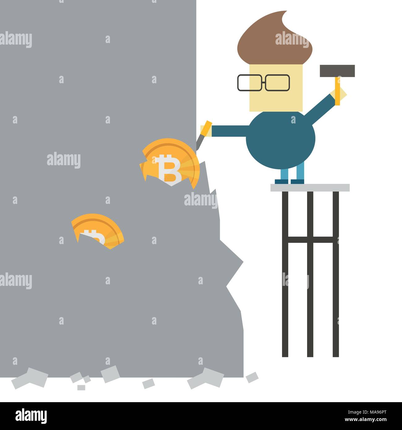Bitcoin mining concept. Business man digging coin from the rock Stock ...