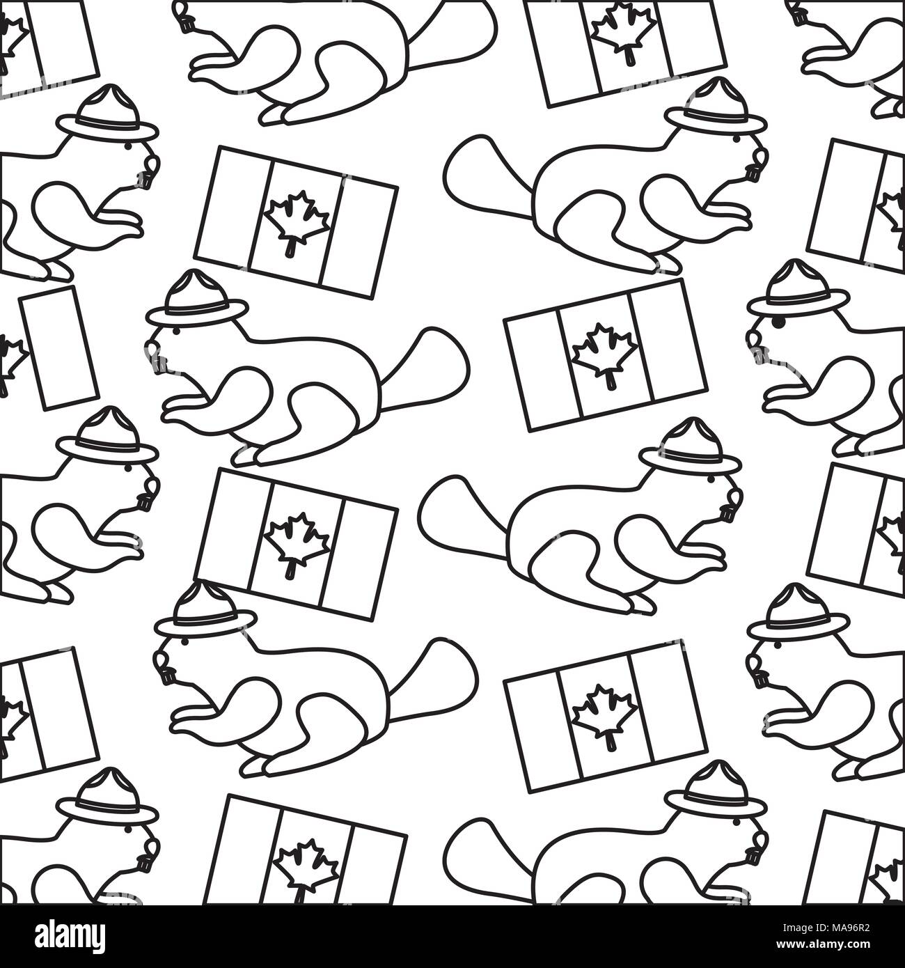 beaver with hat canadian and flag national pattern Stock Vector Image ...