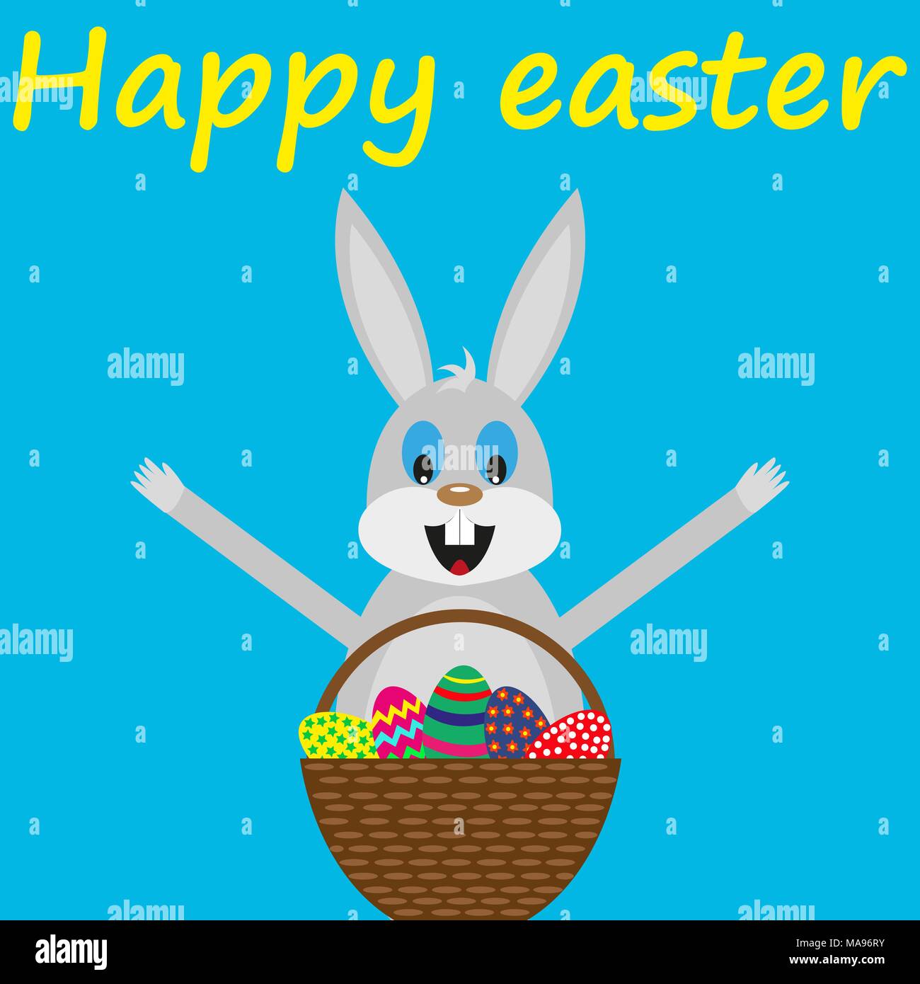 Easter bunny with basket of eggs vector illustration Stock Vector Image ...