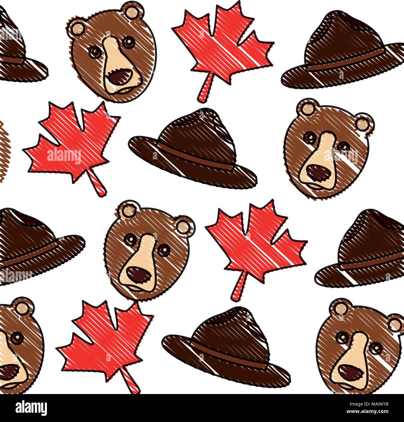 canada grizzly bear wildlife hat and maple leaf background Stock Vector ...